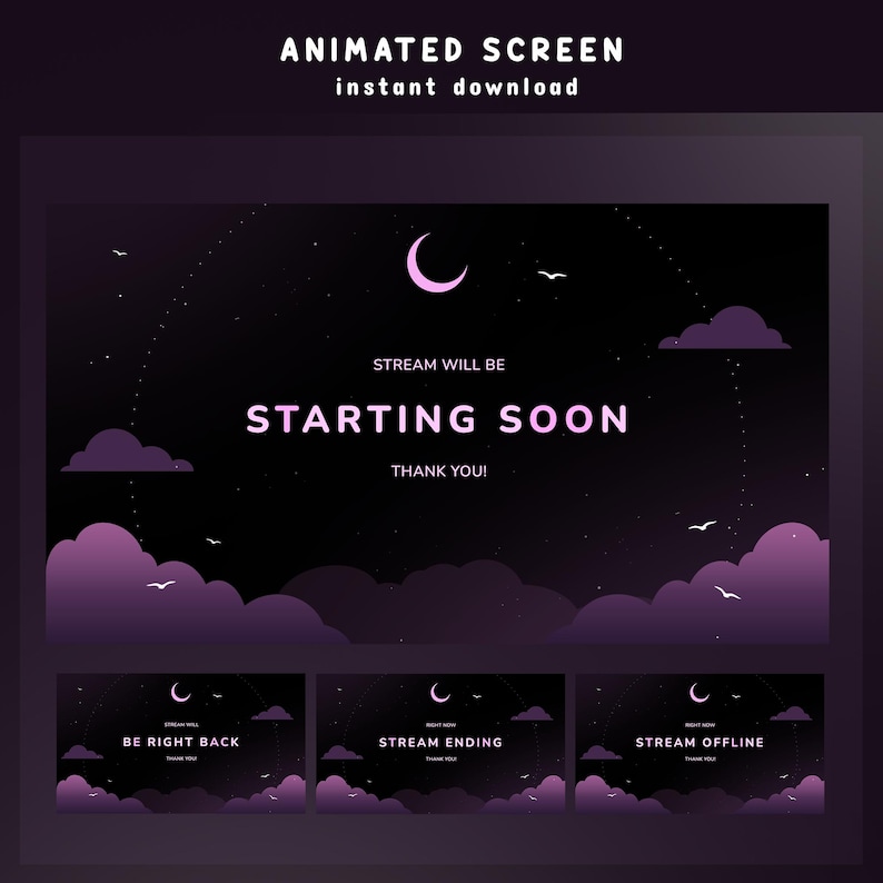 Lavender Moonrise Animated Stream Screen Overlay, Purple Black Stream ...