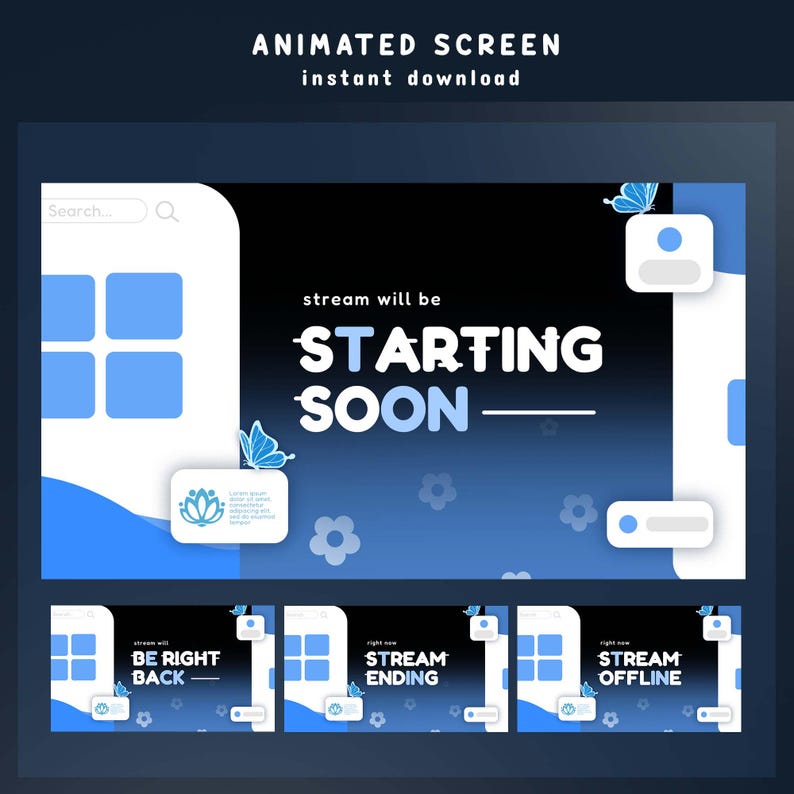 Blue Serenity Animated Stream Screen Overlay, Cozy Gaming, Elegant ...