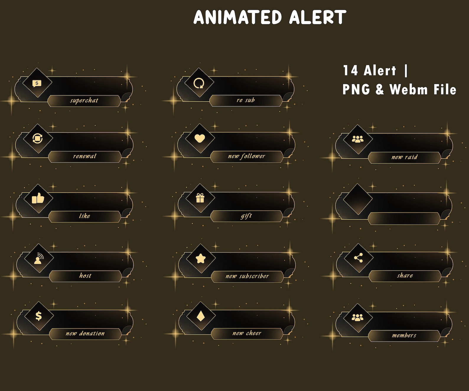 Gilded Sky Animated Stream Alert Overlay, Dark Fantasy Celestial ...