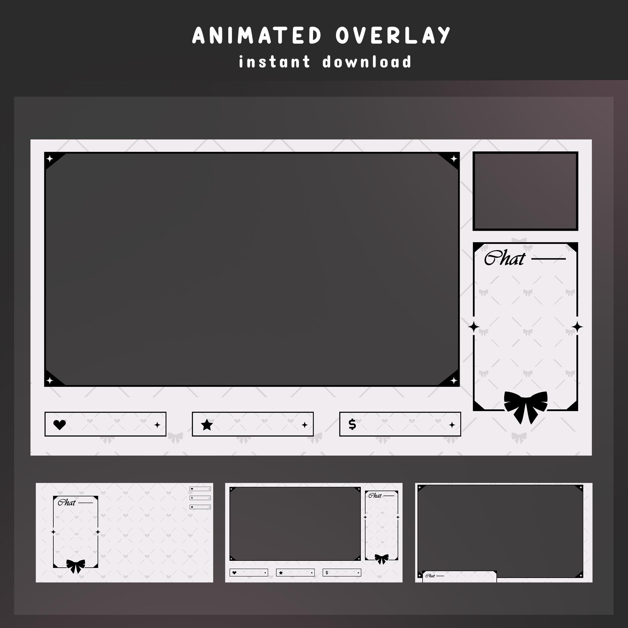 Luna Ribbon Animated Stream Overlay Bundle, Black White Overlay ...