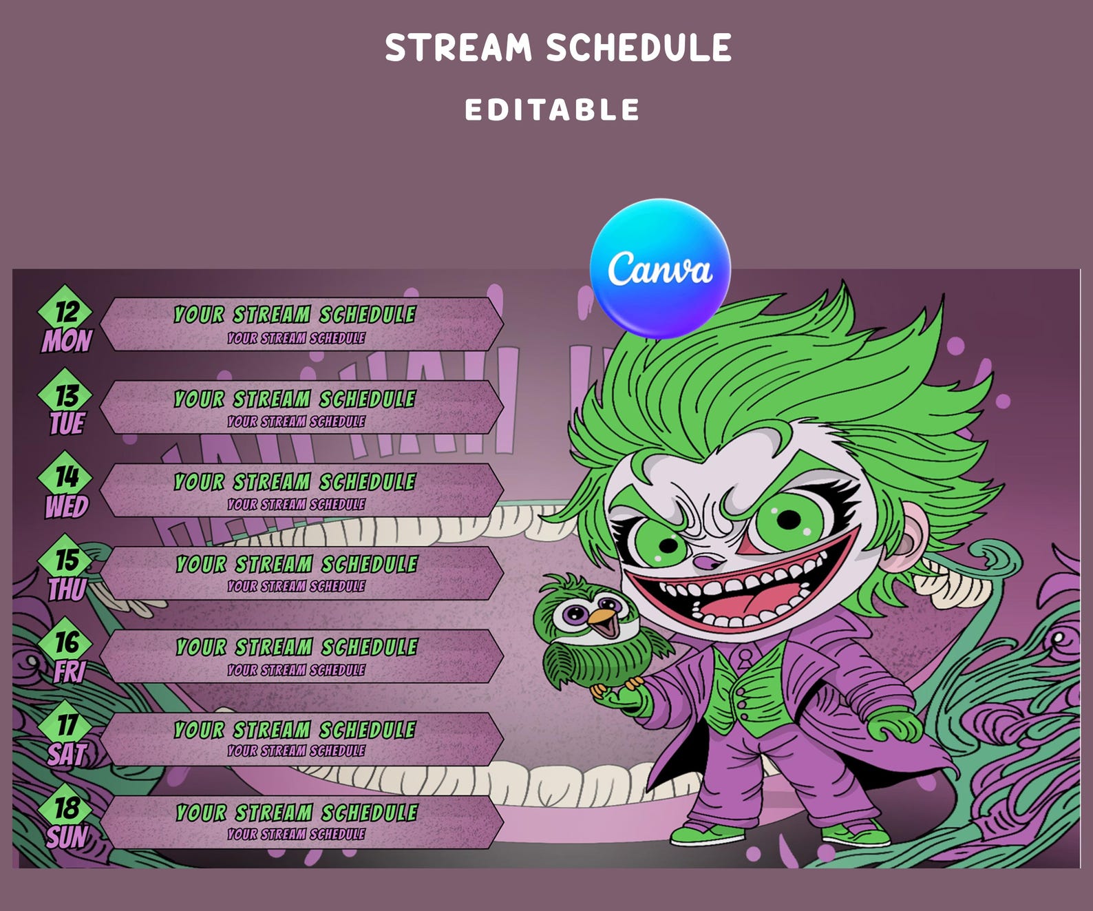 Jester Sprout Animated Stream Overlay Bundle, Purple Green Theme ...