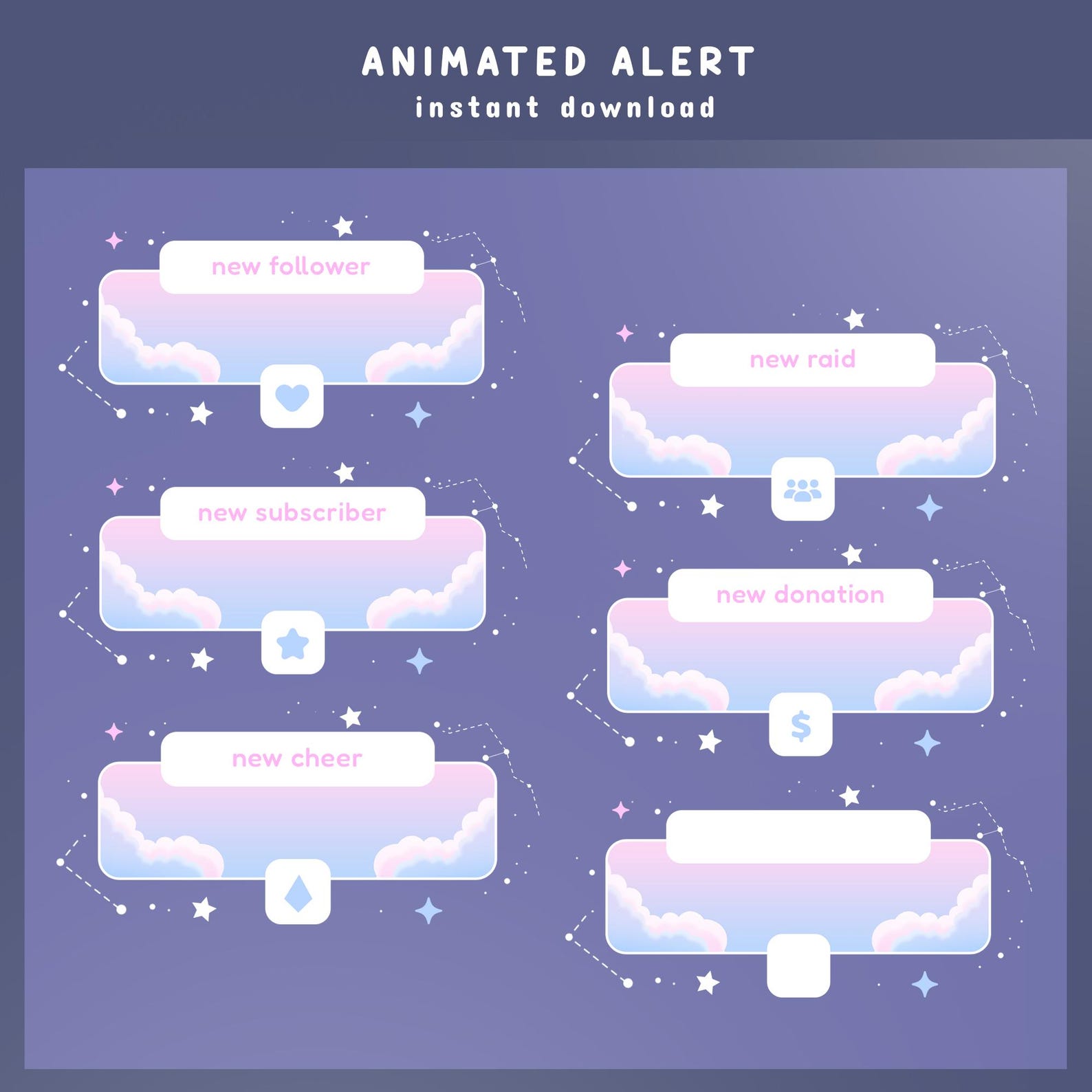 Cloudy Wonderland Animated Stream Alert Overlay, Pastel Aesthetic ...