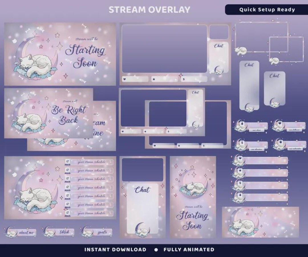 Cloud Cat Animated Stream Overlay for Twitch, Moon Cat Twitch Overlay ...