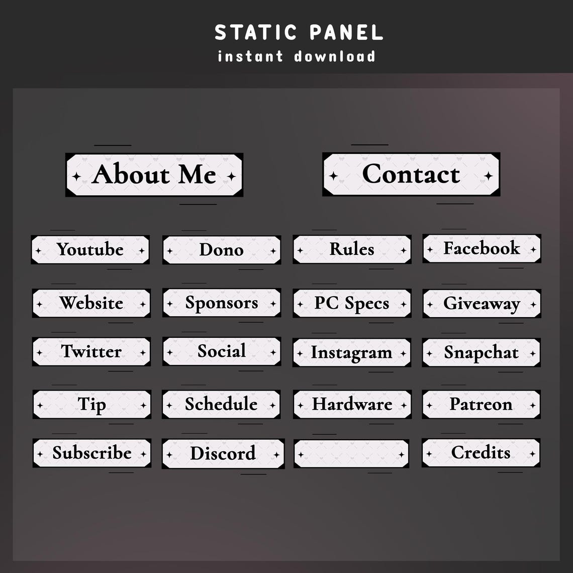 Luna Ribbon Static Stream Panel Overlay, Minimalist Twitch Panel ...
