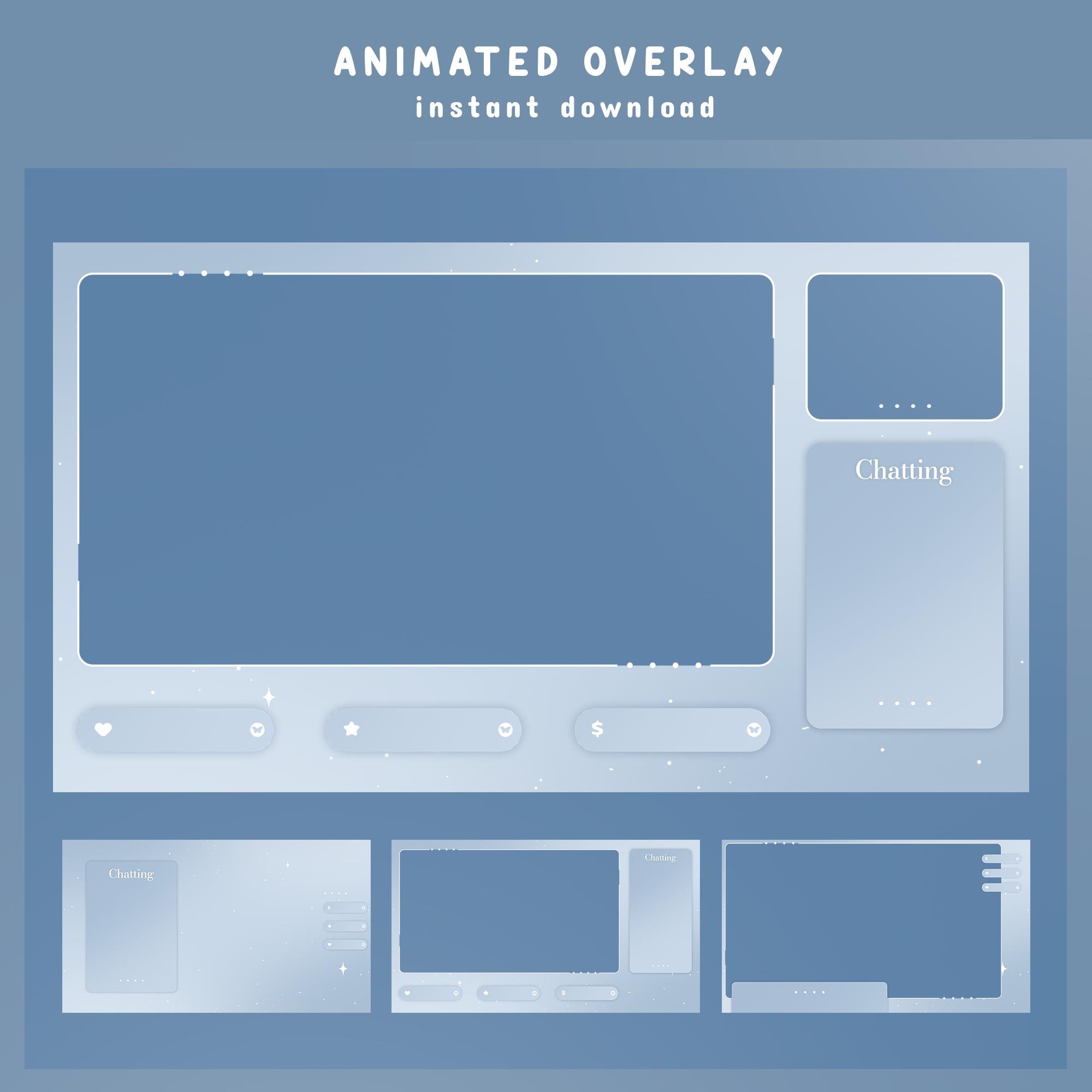 Soft Blue Animated Stream Overlay Bundle, Minimalist Stream, Soft ...