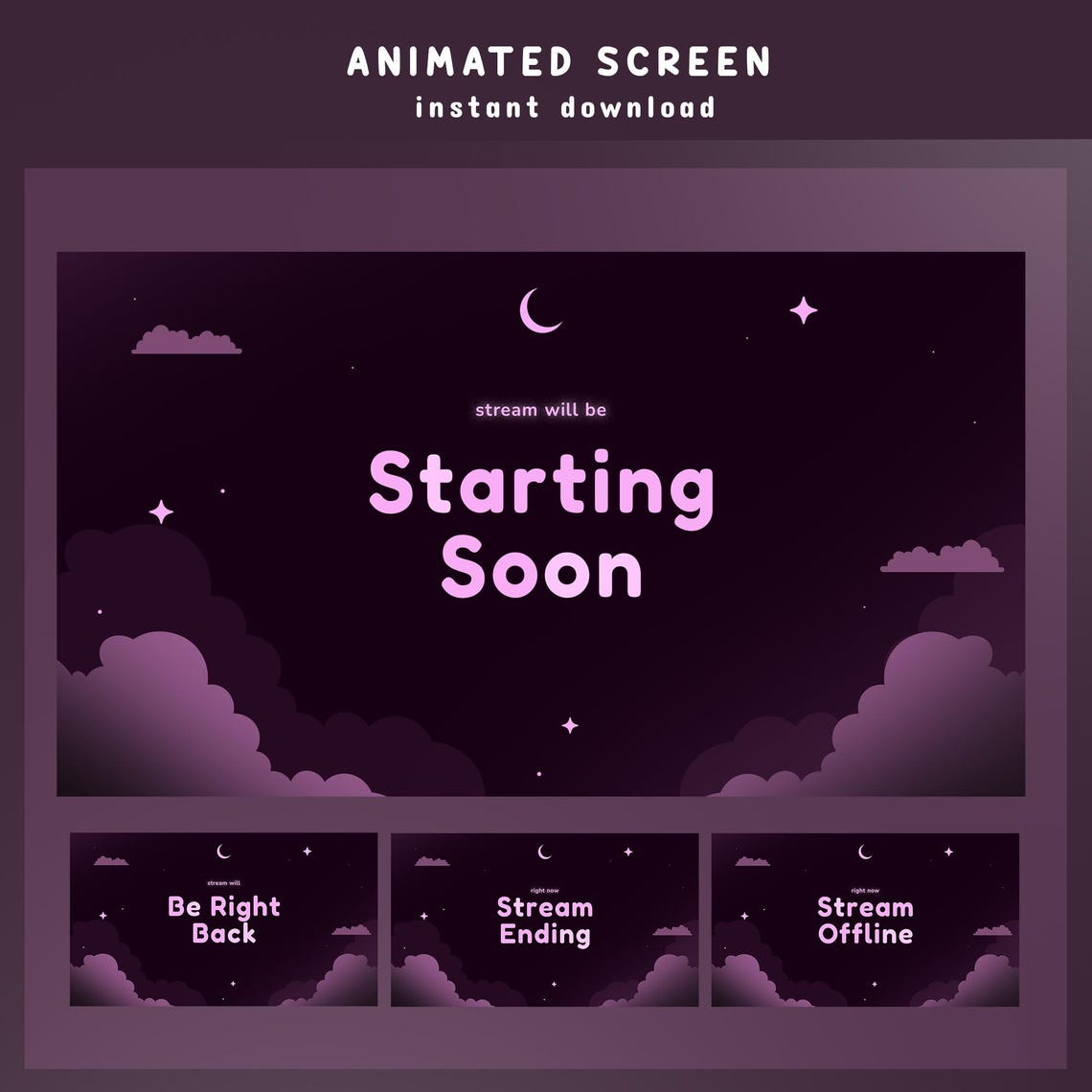 Silent Crescent Animated Stream Overlay Bundle, Moon Cloud Vtuber ...