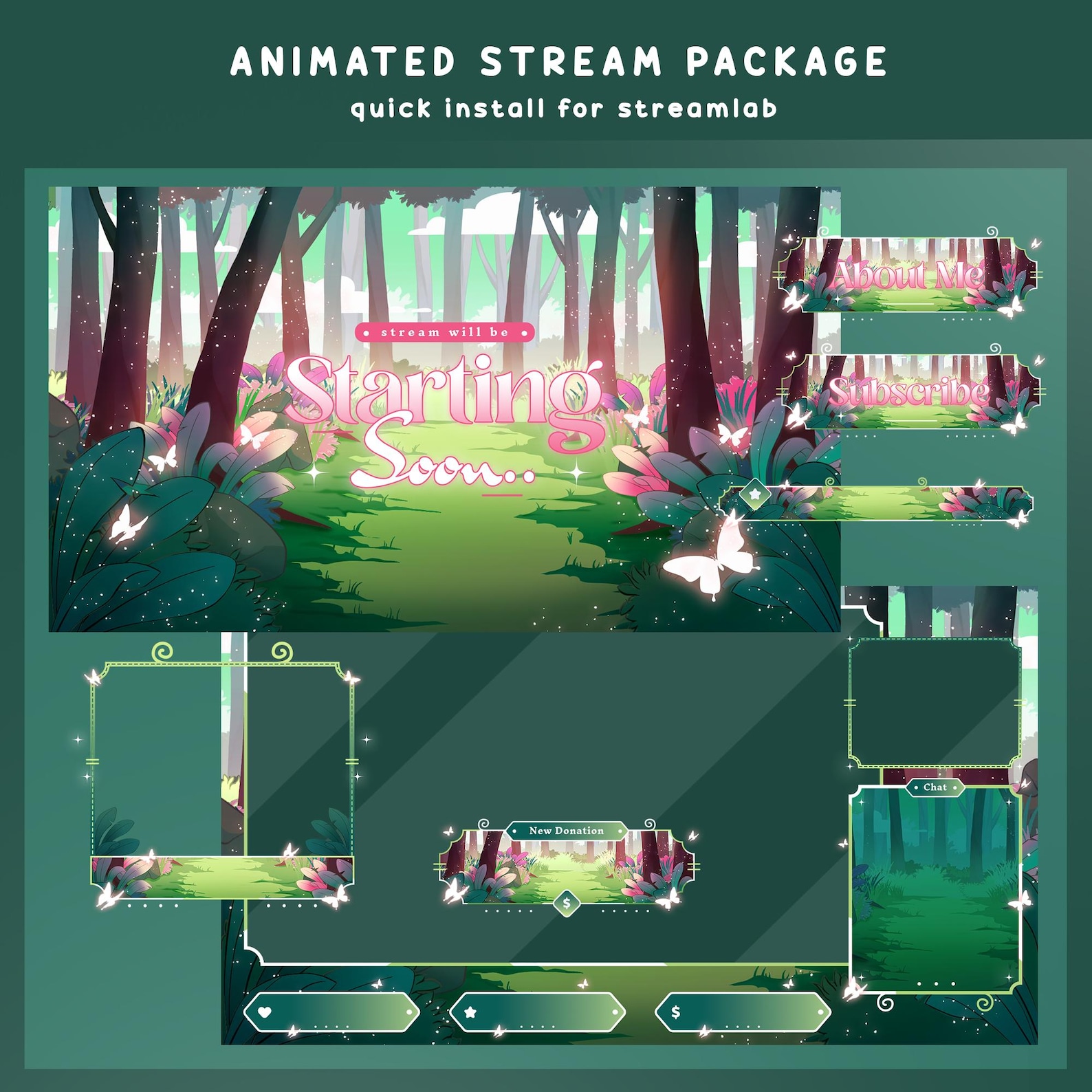 Green Forest Animated Stream Overlay Bundle, Fantasy Forest Stream ...