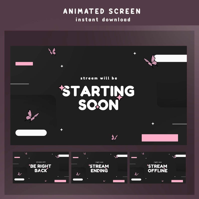 Velvet Wings Animated Stream Overlay Bundle, Black Pink Stream Overlay ...