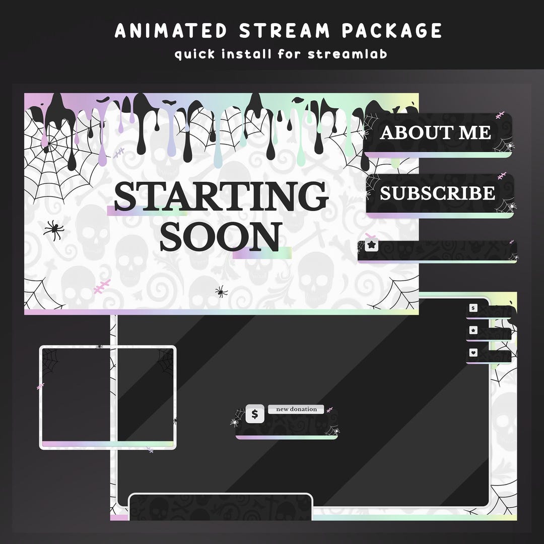 Drippy Skulls Animated Stream Overlay Bundle, Halloween Stream Overlay ...