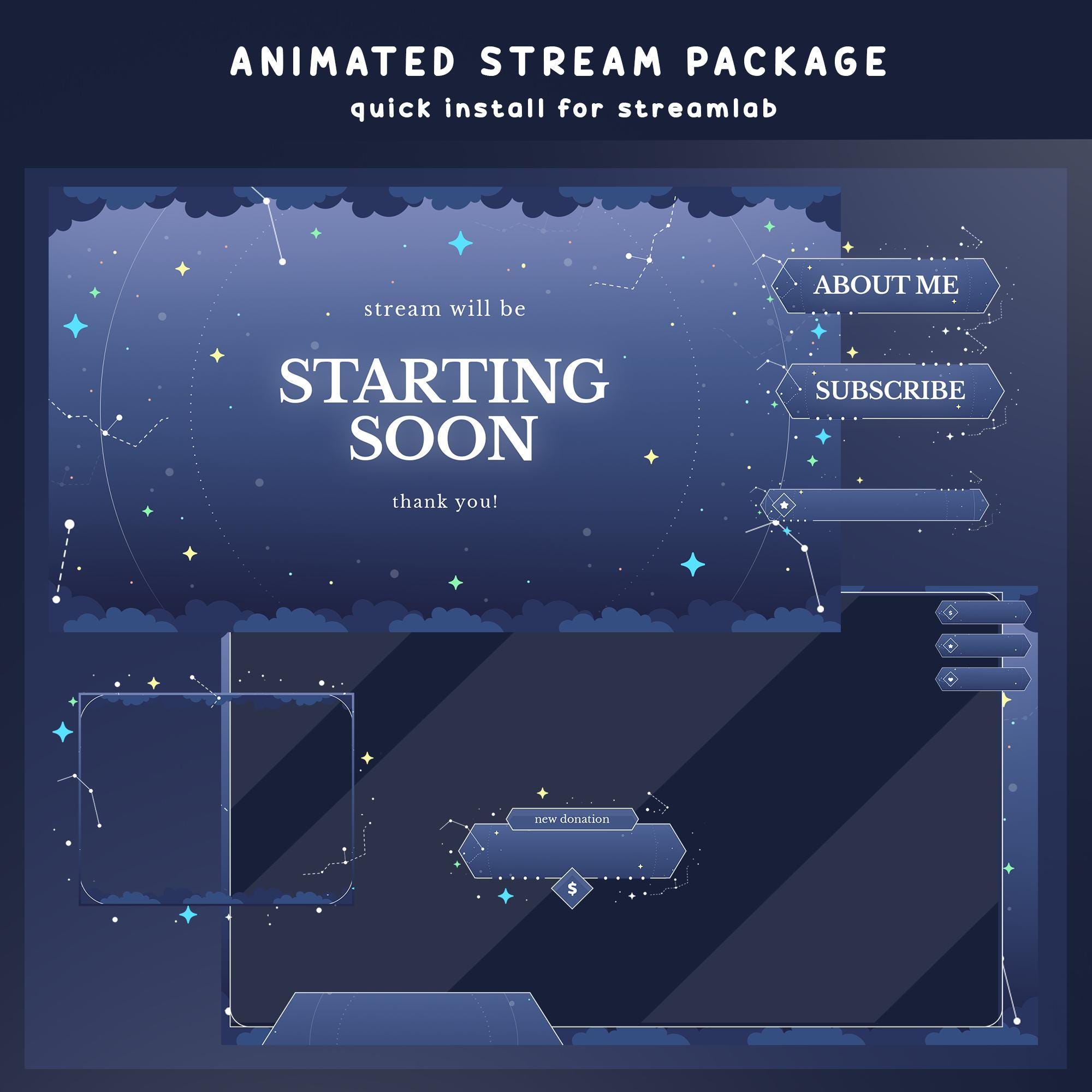 Stellar Space Animated Stream Overlay Bundle, Night Sky Theme, Starry ...