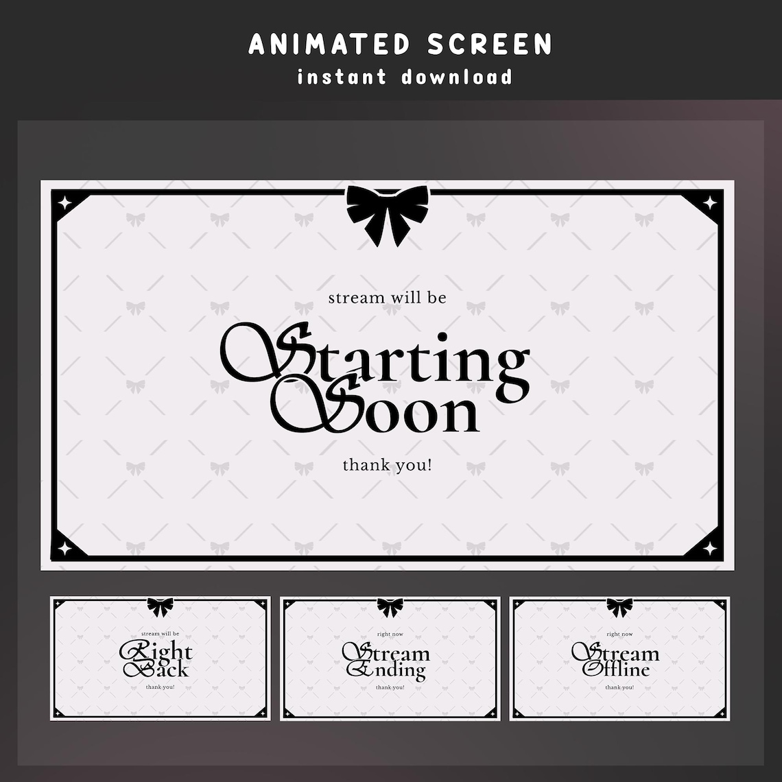 Luna Ribbon Animated Stream Overlay Bundle, Black White Overlay ...
