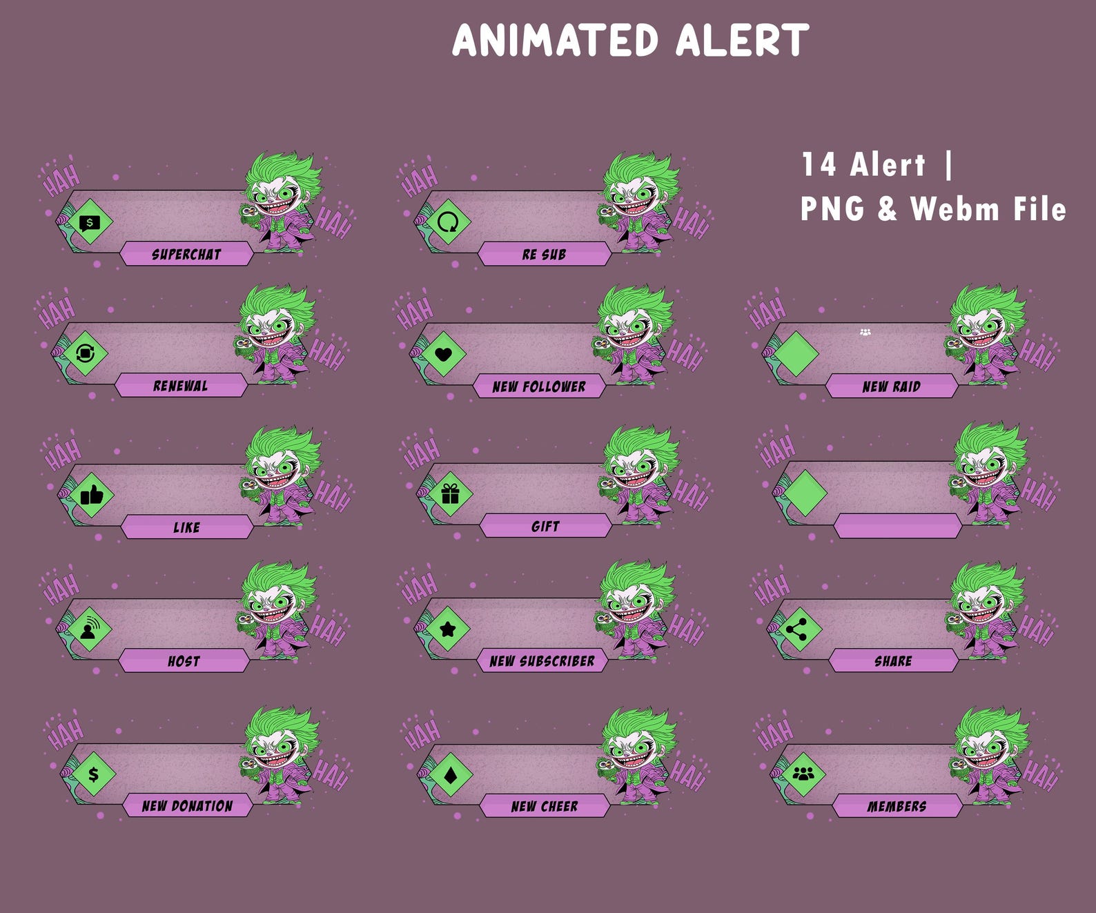 Jester Sprout Animated Stream Overlay Bundle, Purple Green Theme ...