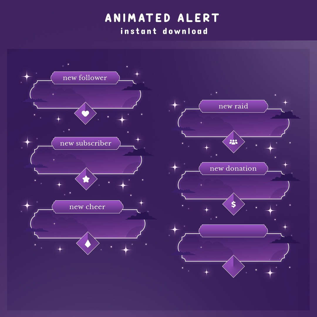 Starlit Clouds Animated Stream Alert Overlay, Night Stream Alert ...