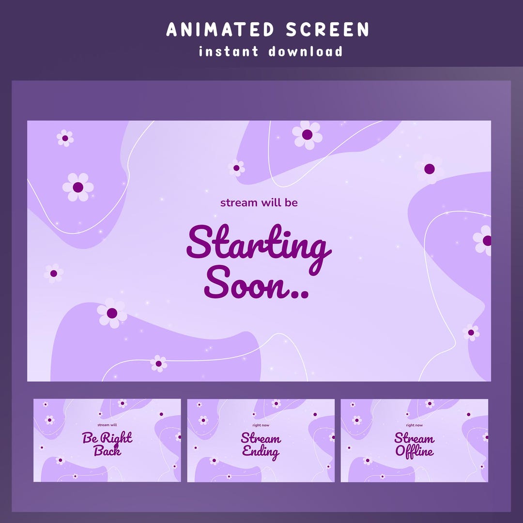 Soft Blossom Animated Stream Screen Overlay, Pastel Purple Overlay ...