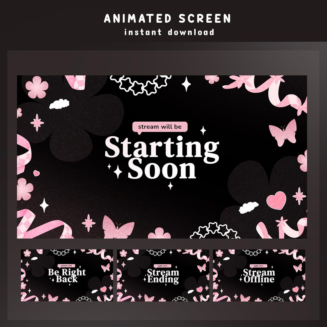 Lovely Charm Animated Stream Screen Overlay, Pink Black Stream Screen ...