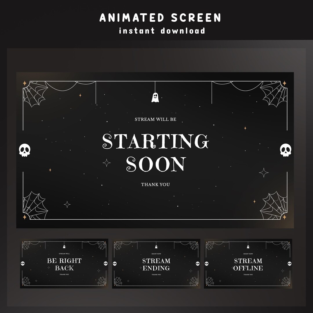 Midnight Stars Animated Stream Screen Overlay, Black White Skull ...