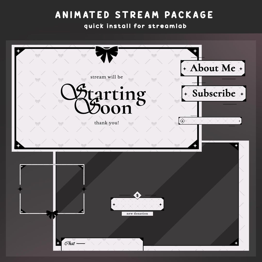 Luna Ribbon Animated Stream Overlay Bundle, Black White Overlay ...