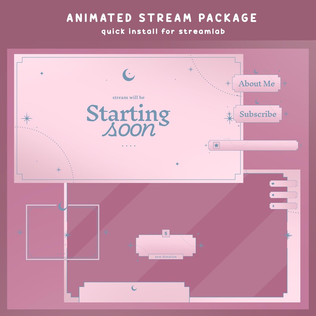 Blush Moon Animated Stream Overlay Bundle, Pink Stream Overlay, Moon ...