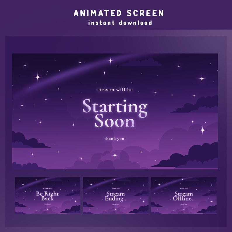 Starlit Clouds Animated Stream Overlay Bundle, Night Theme Overlay ...