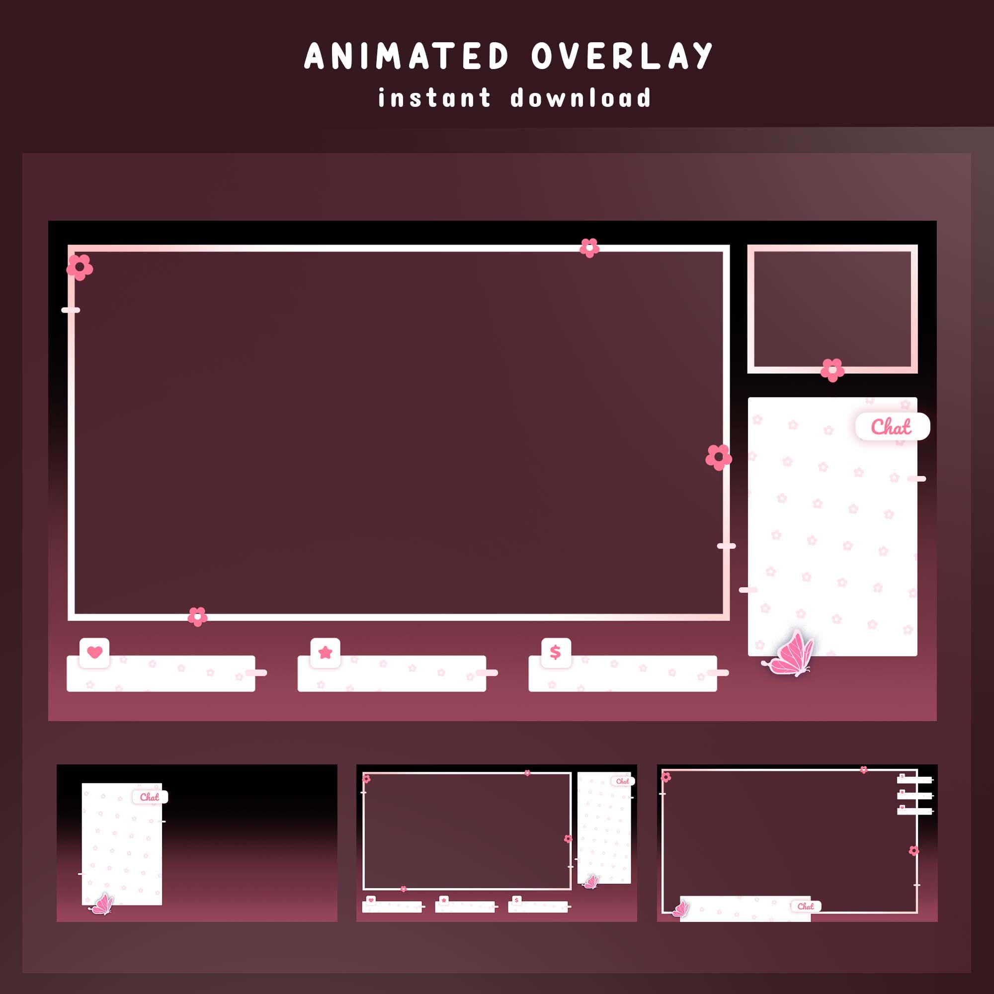 Butter Belle Animated Stream Overlay Bundle, Black Pink Stream Overlay ...