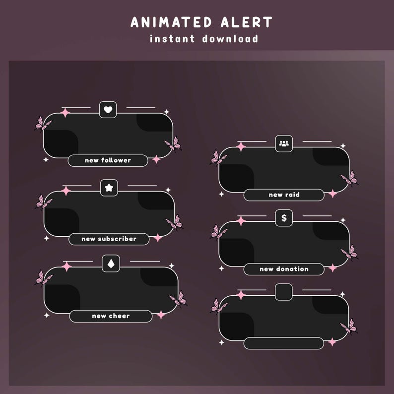 Velvet Wings Animated Stream Overlay Bundle, Black Pink Stream Overlay ...