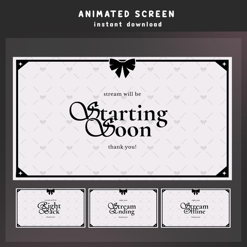 Luna Ribbon Animated Stream Screen Overlay, Black and White Stream ...