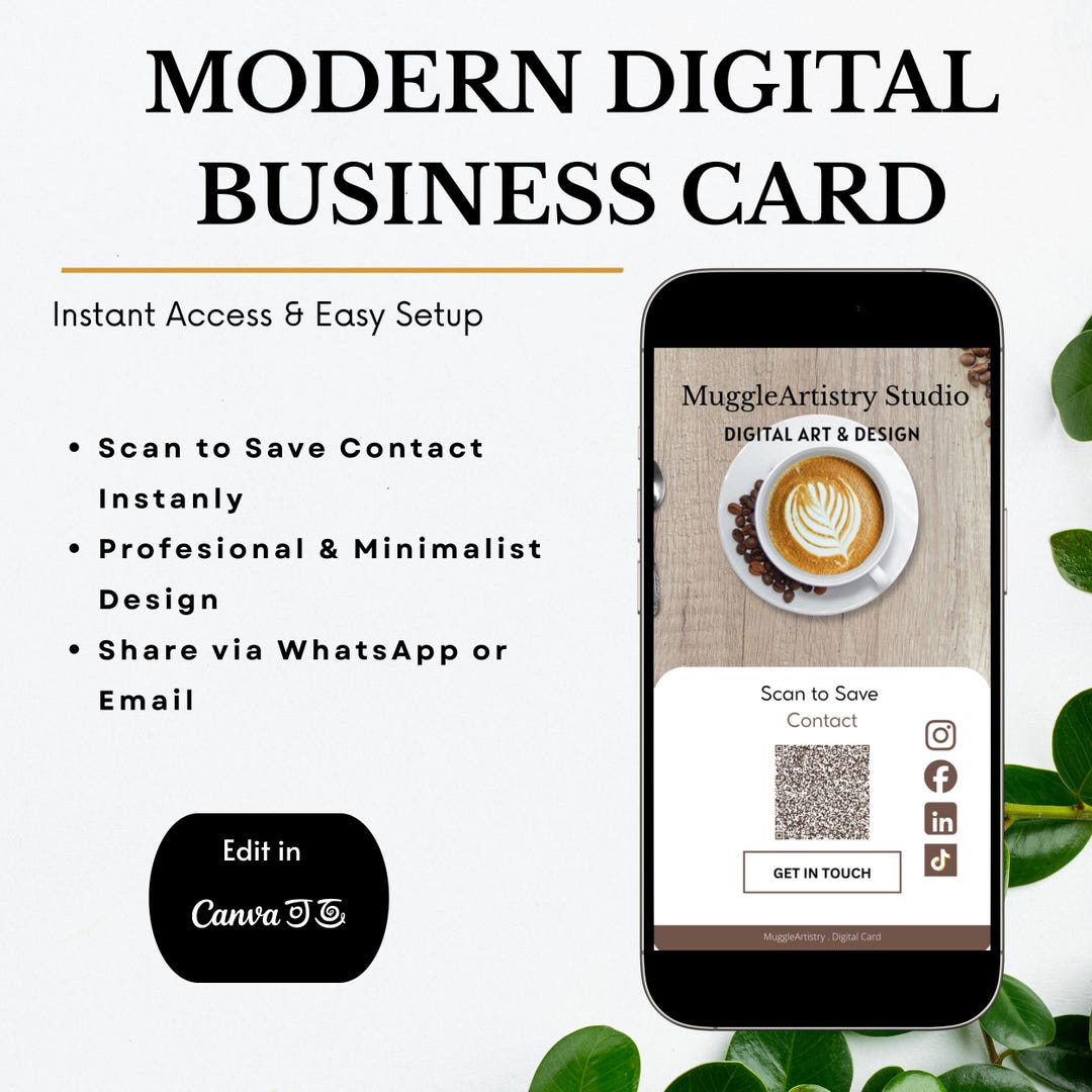Modern Digital Business Card Template: Minimalist Earth Tone QR Code ...