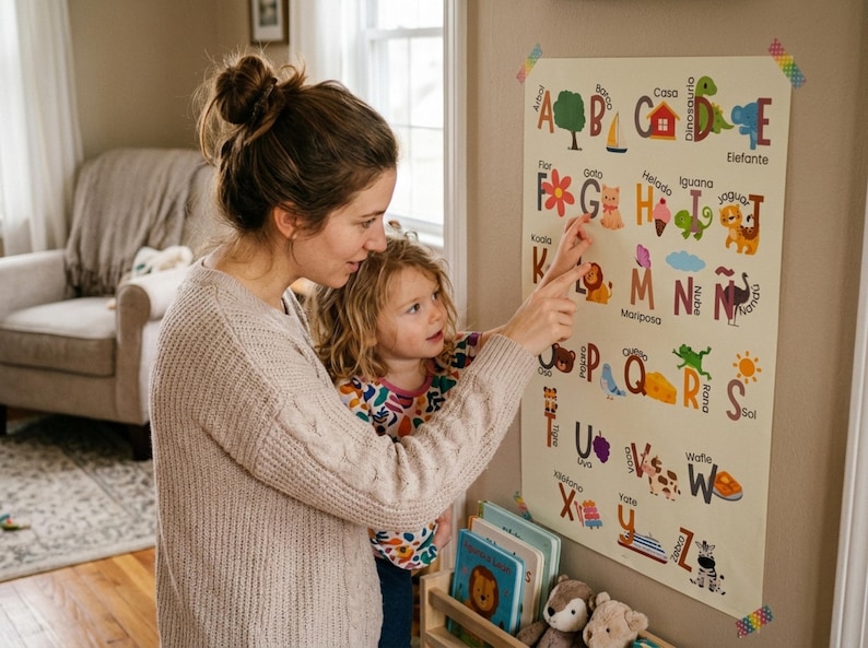 Spanish Alphabet ABC Poster for Kids | Bilingual Learning Wall Art ...