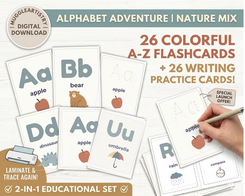 Montessori Alphabet Flashcards Printable - Nature Adventure -inspired ...