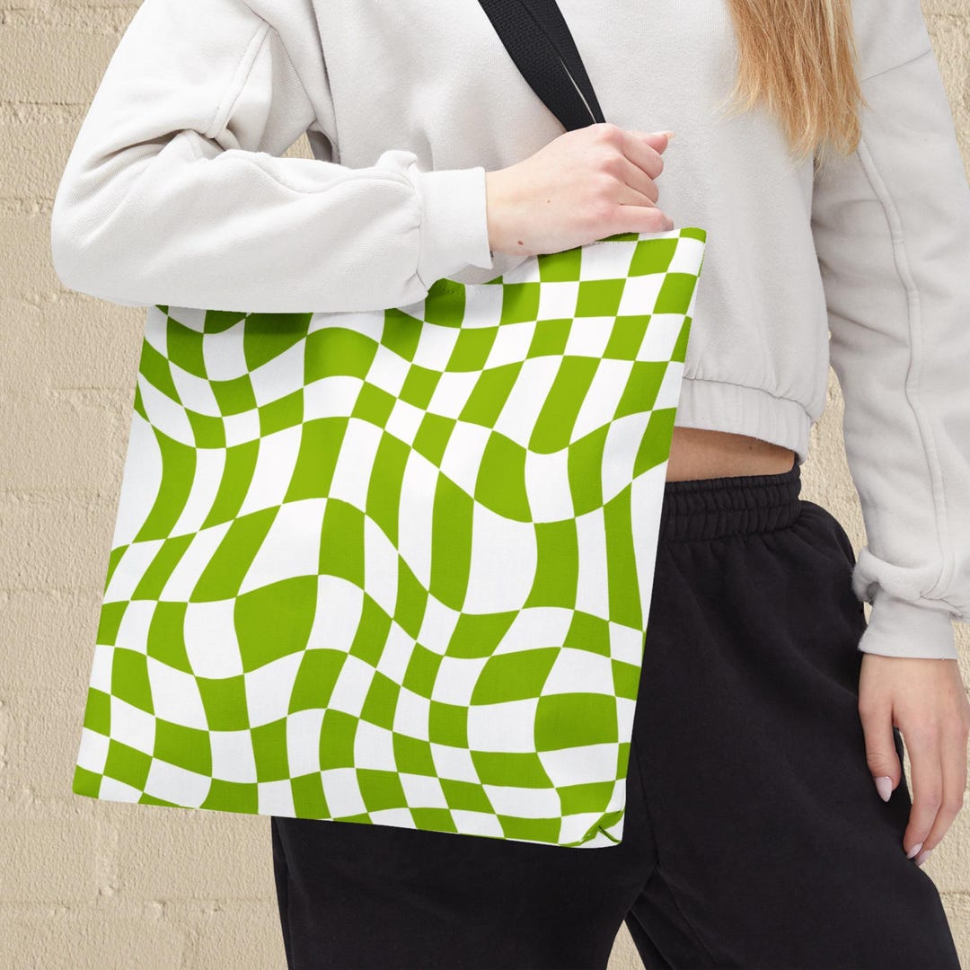 Vibrant Checkerboard Tote Bag, Eco-friendly Shopping Bag, Fun Summer ...