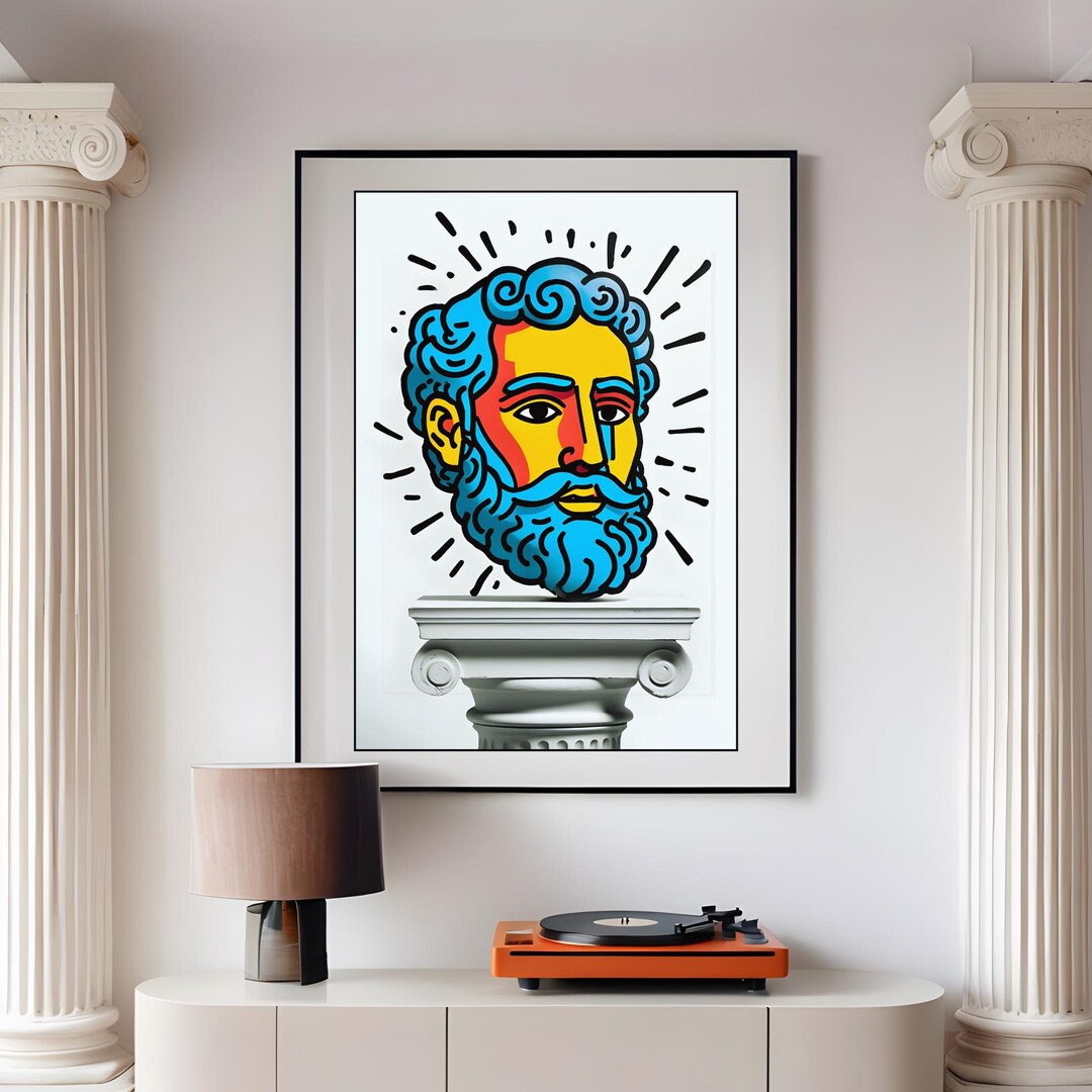 Modern Roman Statue Face Pop Art Print With Pillar Décor Home ...