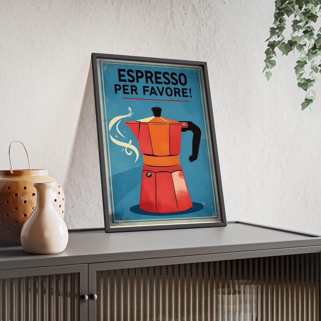 Espresso Please Art Print With Wooden Frame, Vintage Kitchen Decor ...