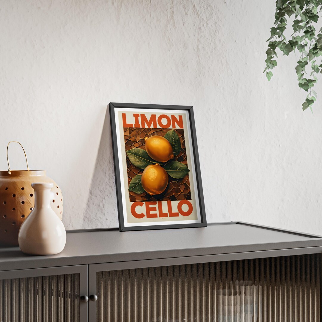 Limoncello Art Print With Wooden Frame Vibrant Lemon Poster, Kitchen ...