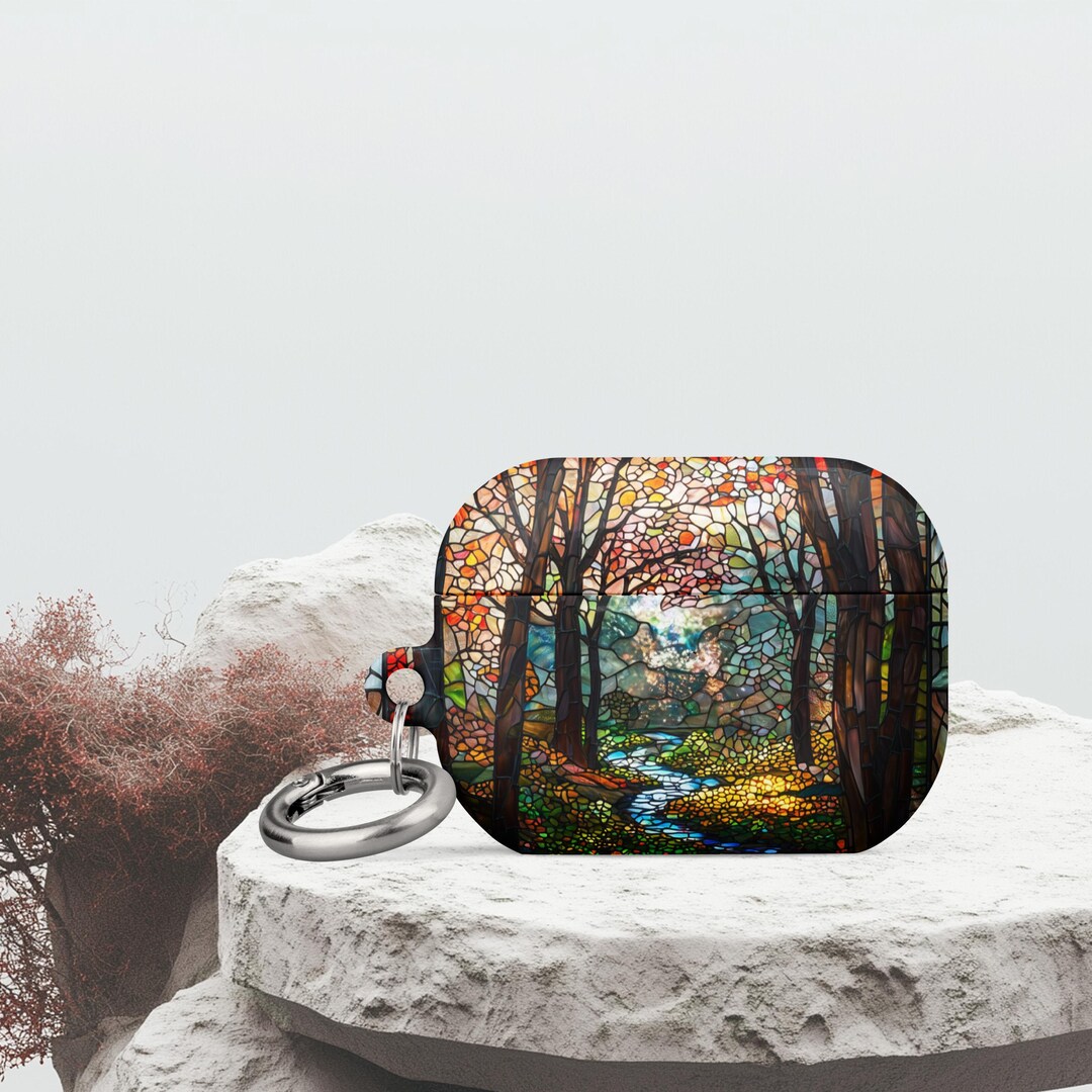 Stained Glass Forest Airpods Case, Nature Landscape Design, Vibrant ...