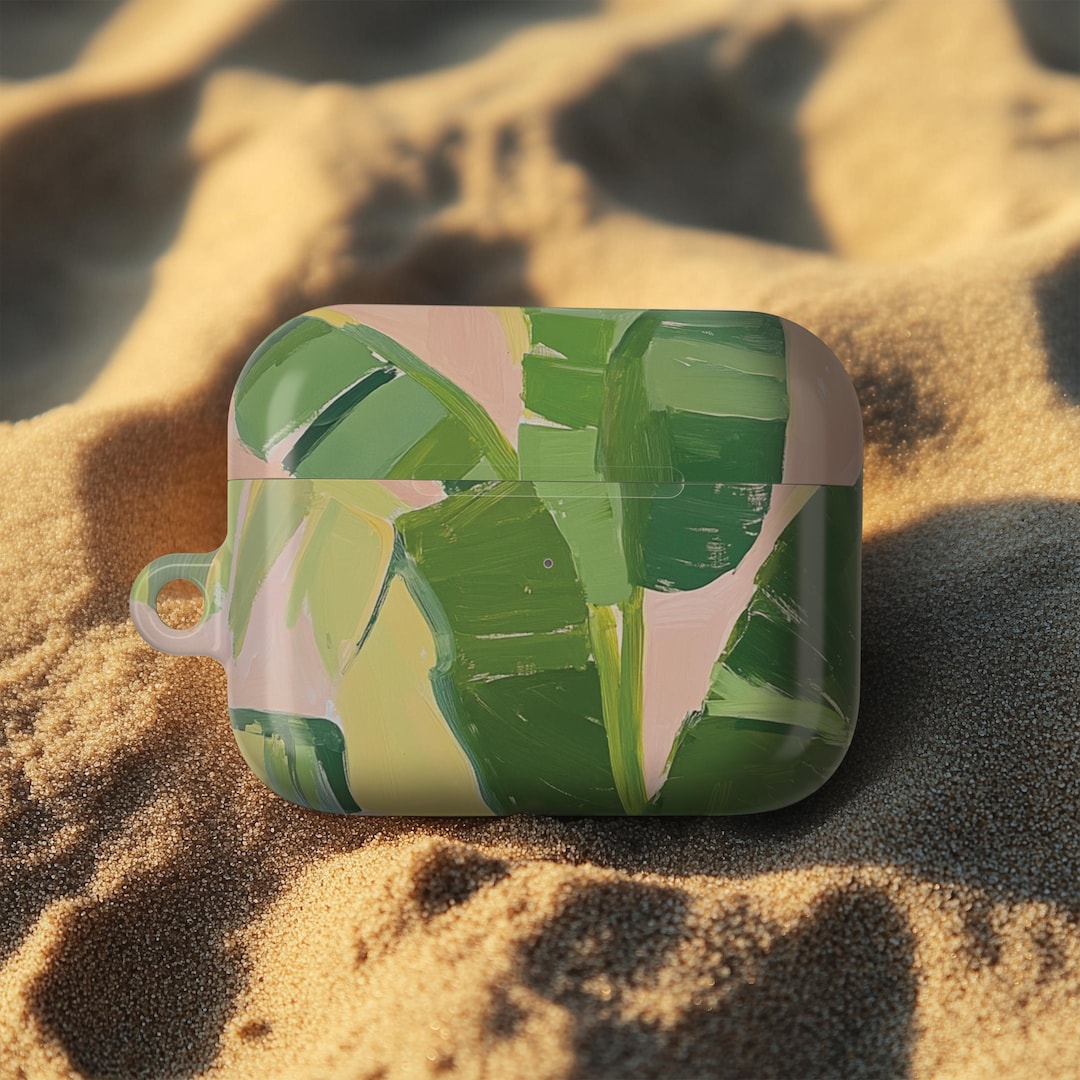 Boho Tropical Airpods Case, Hand-painted Green Leaves Hard Cover ...