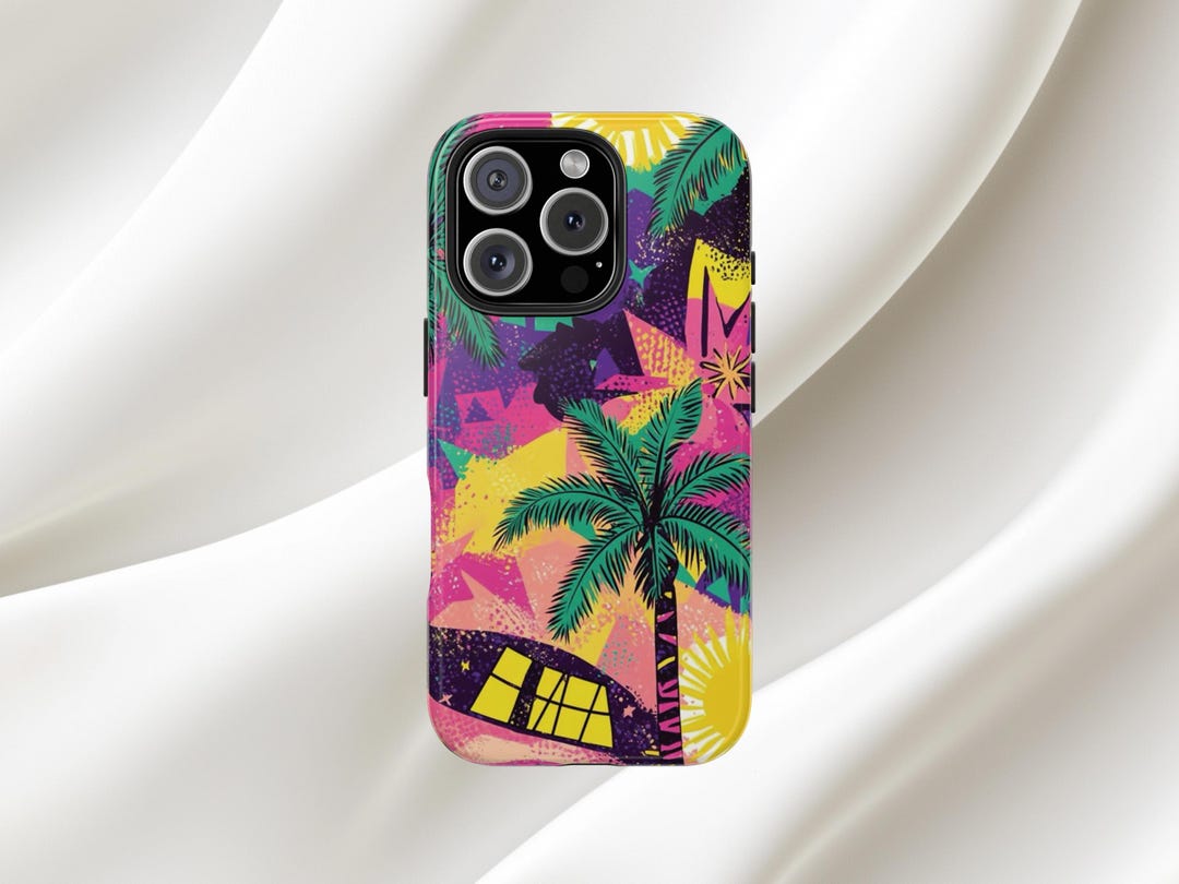 Tropical Neon iPhone Case, Y2K Palm Tree Phone Cover, Vaporwave Aesthetic iPhone 16 15 and ...