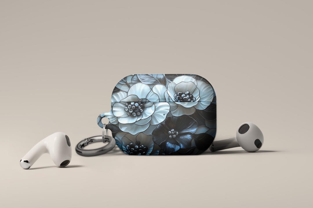 Black and Blue Floral Airpods Case, Moody Flower Design Case Cover ...