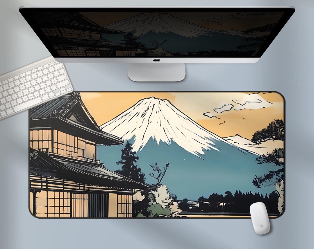 Japanese Desk Mat With Mount Fuji View, Ukiyo-e Inspired Scenic Mouse ...