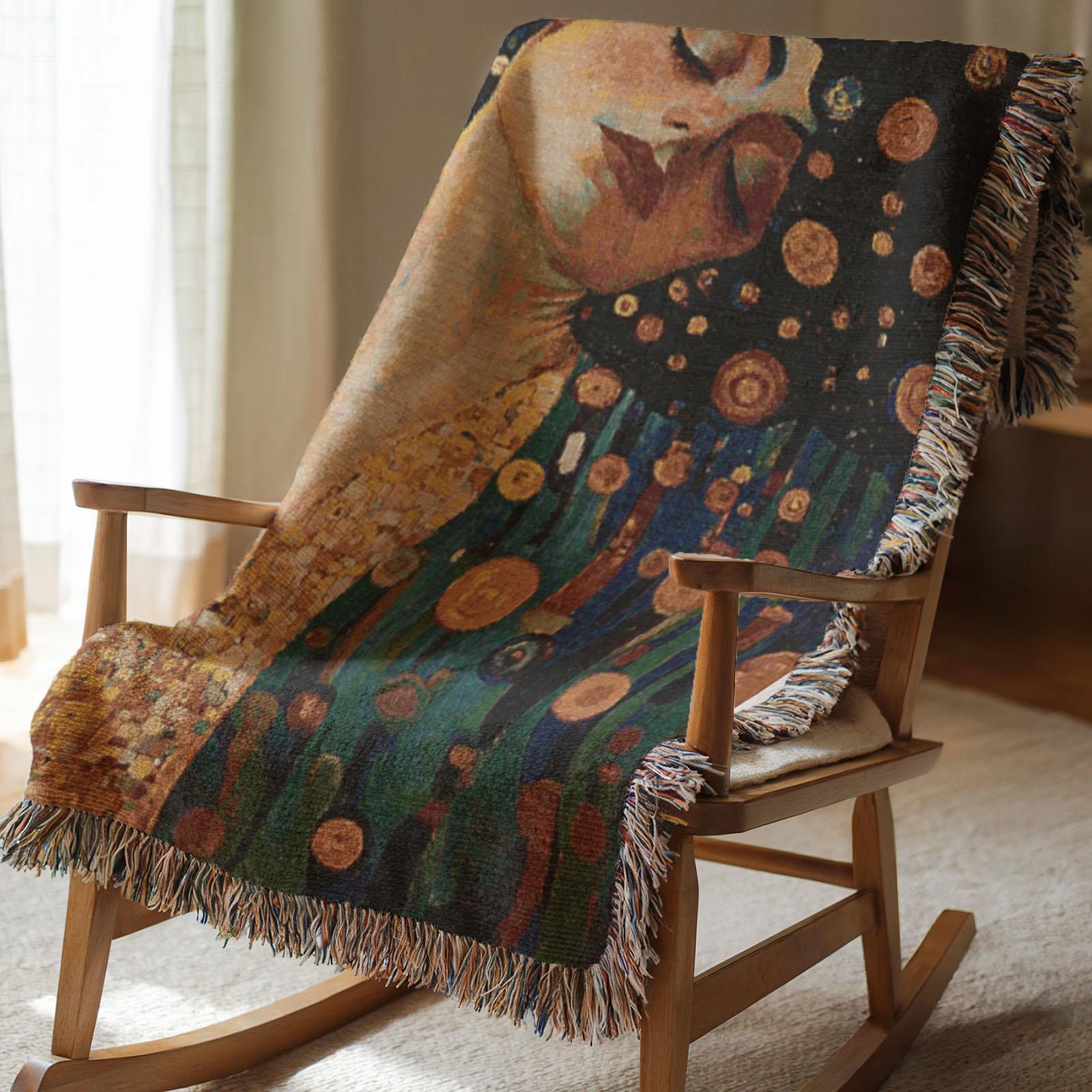 Art Nouveau Blanket, Klimt Style Woman Portrait Tapestry Throw, Woven ...