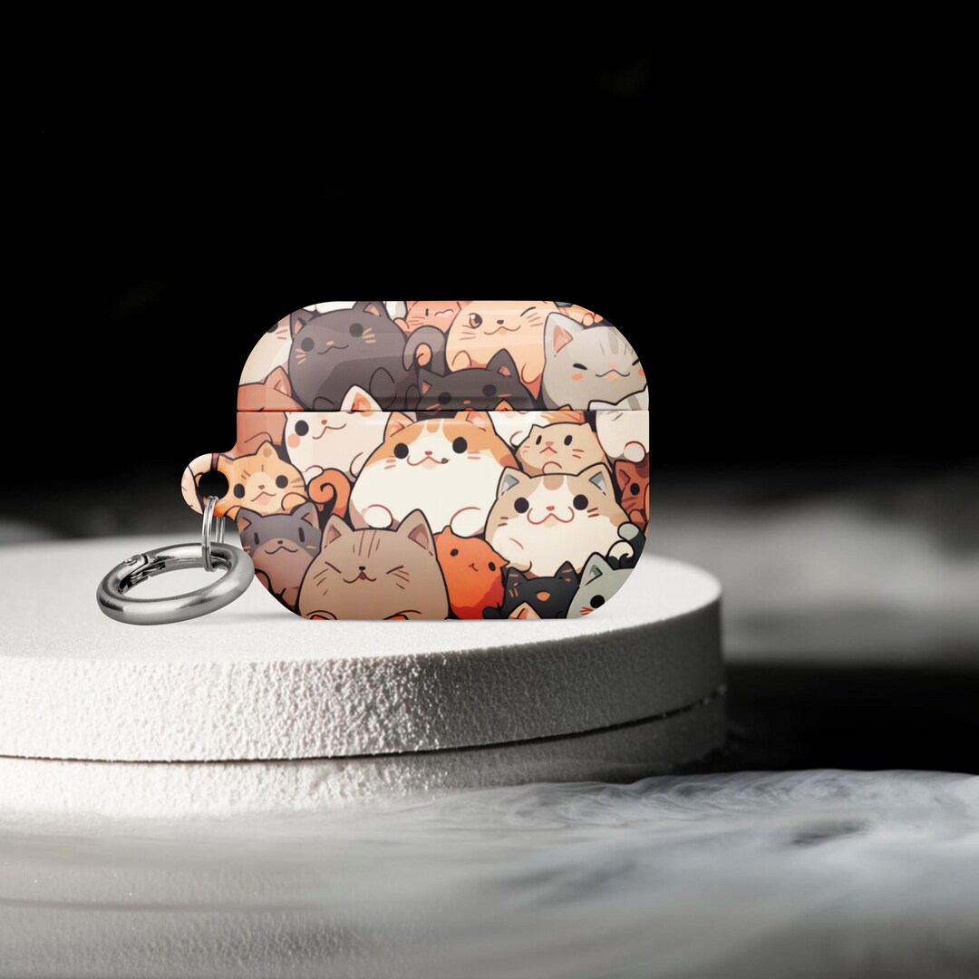 Cute Kawaii Cat AirPod Case, Adorable Cartoon Cat Pile Design ...