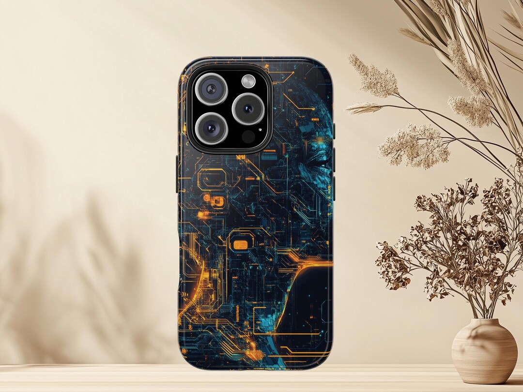 Neon Cyberpunk Phone Case, Tech Circuit Design, Sci-fi Glowing Art ...