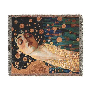 Art Nouveau Blanket, Klimt Style Woman Portrait Tapestry Throw, Woven ...
