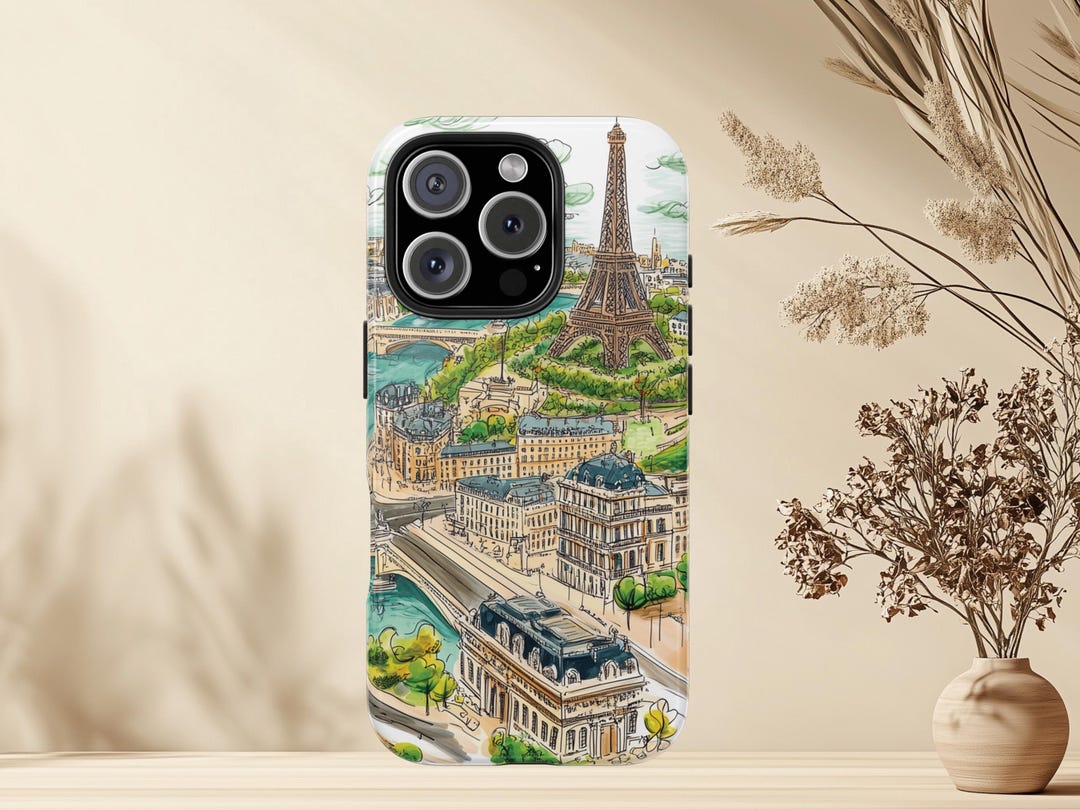 Paris Cityscape Phone Case, Eiffel Tower Sketch, Watercolor Urban ...