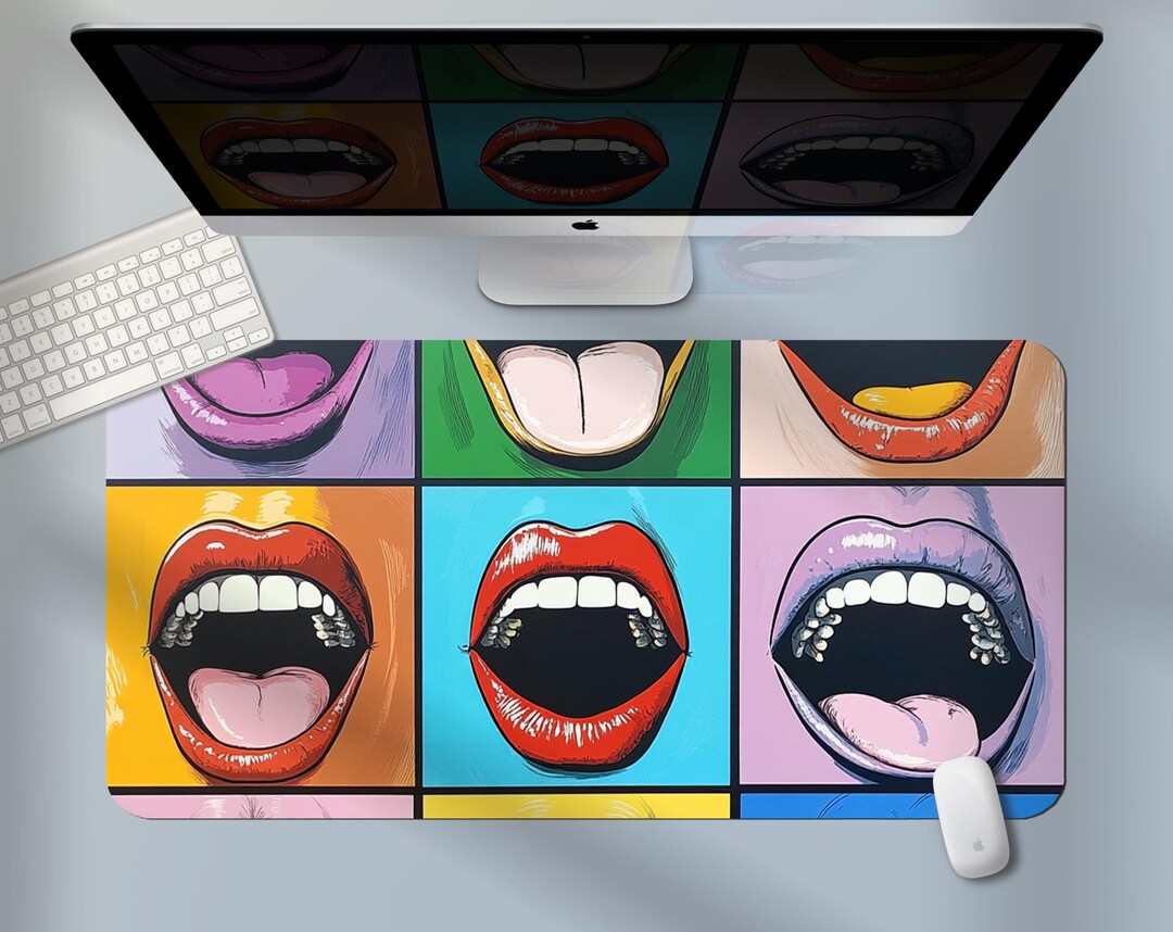 Y2K Mouth Desk Mat, Bold Comic Lips Design, Pop Art Office Accessory ...