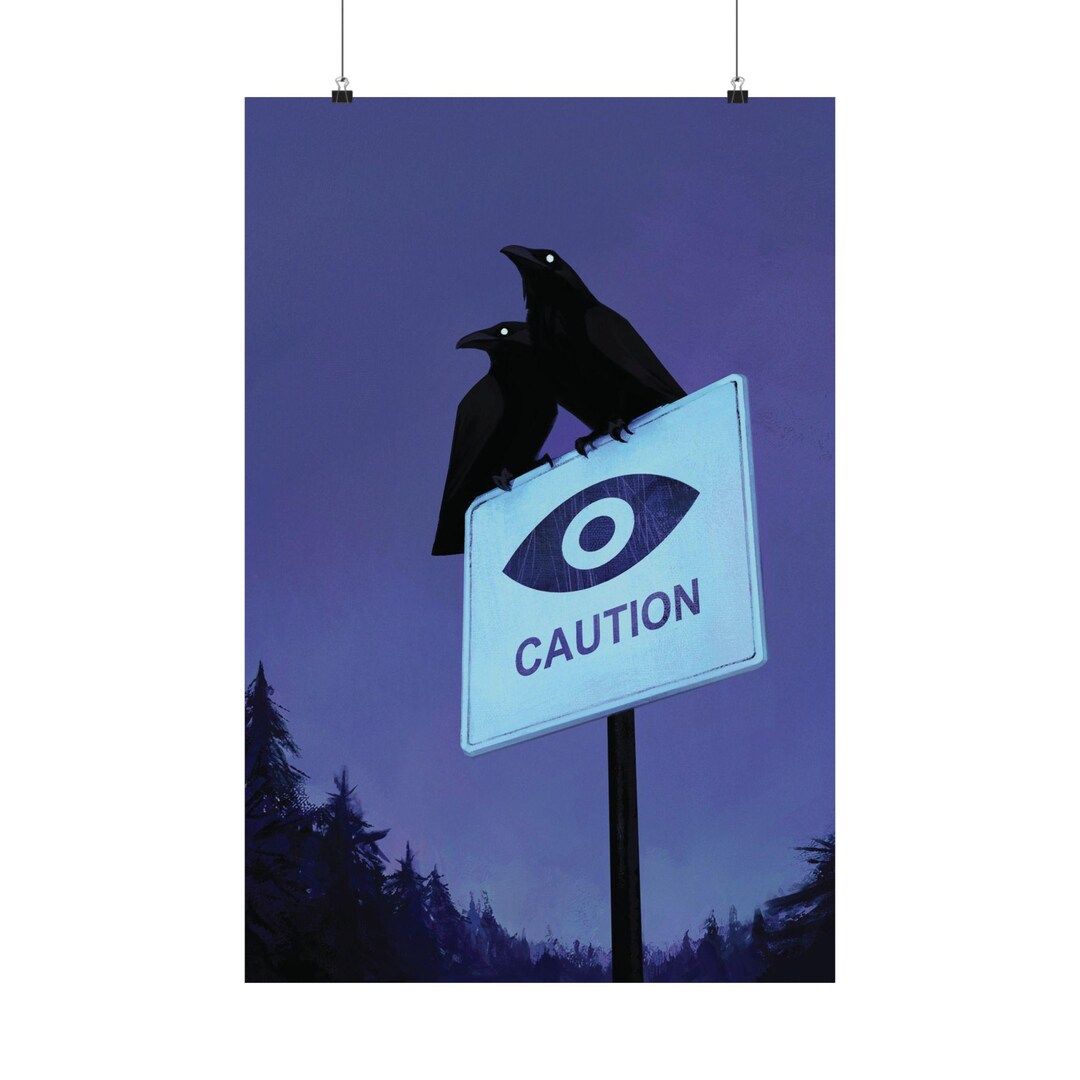 Raven Caution Poster, Gothic Wall Art, Halloween Home Decor, Matte ...