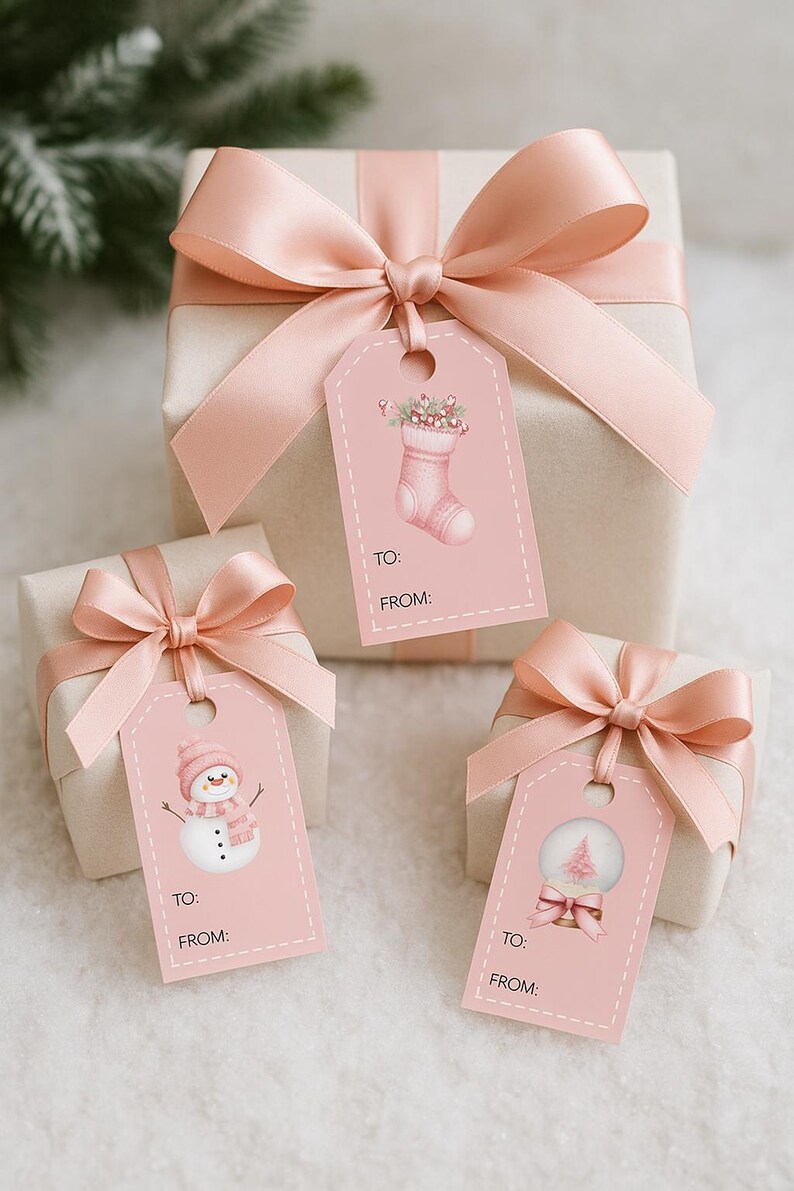 Pink Christmas Gift Tags Printable | Cute Pink Holiday Tags | Snowman ...