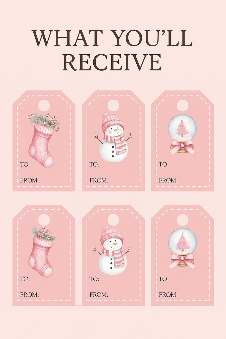 Pink Christmas Gift Tags Printable | Cute Pink Holiday Tags | Snowman ...