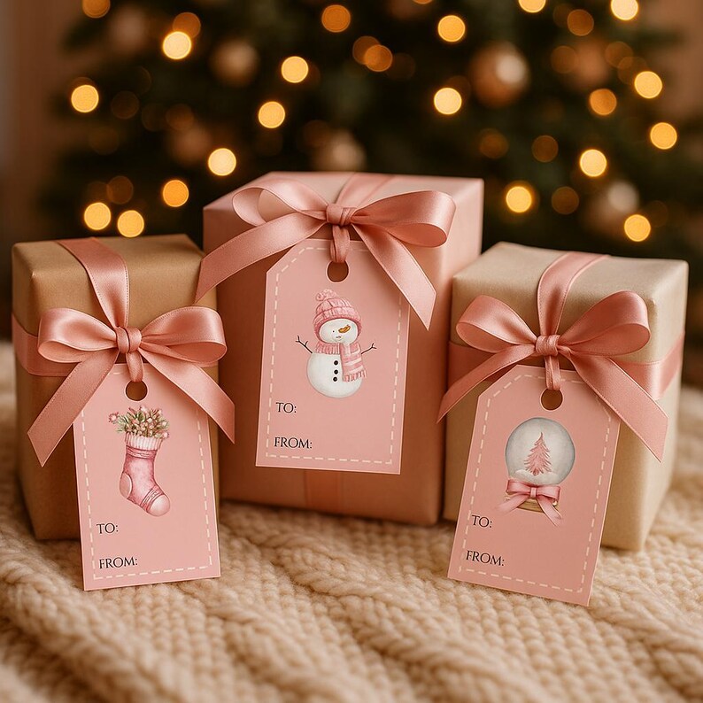Pink Christmas Gift Tags Printable | Cute Pink Holiday Tags | Snowman ...