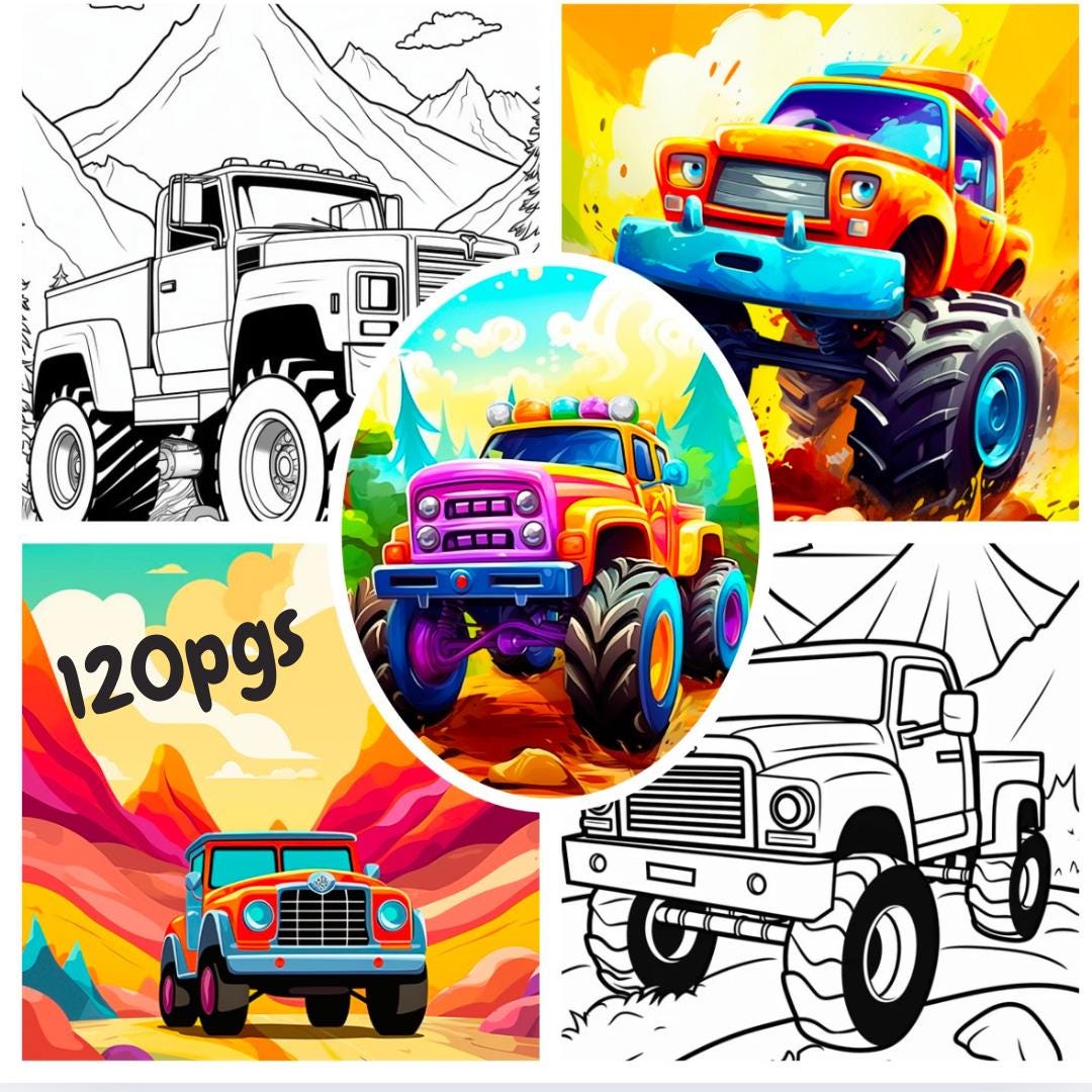 120pg MASSIVE 'monster Truck' Colouring Pages Downloadable Pages ...