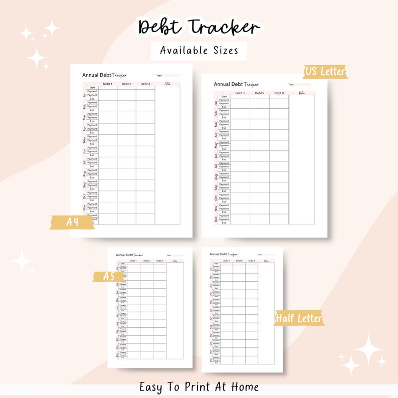 Annual Debt Payment Tracker Printable, Debt Payoff Record, Finance ...